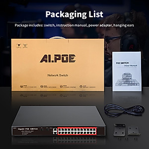 STEAMEMO 24 Port Gigabit Ethernet PoE Switch 24 PoE Ports@360W, 2 Uplink Gigabit Ports and 2 SFP Slots, Metal Casing, Fanless, Plug and Play, Overload Protection w/ Port