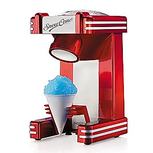 Nostalgia Retro Table-Top Snow Cone Maker, Vintage Shaved Ice Machine Includes 1 Reusable Plastic Cup, Retro Red