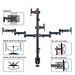 suptek Quad LED LCD Monitor Stand up Desk Mount Extra Tall 31.5 inch Pole Heavy Duty Fully Adjustable Stand for 4 (3+1) / Four Screens up to 27 inch (MD6864)