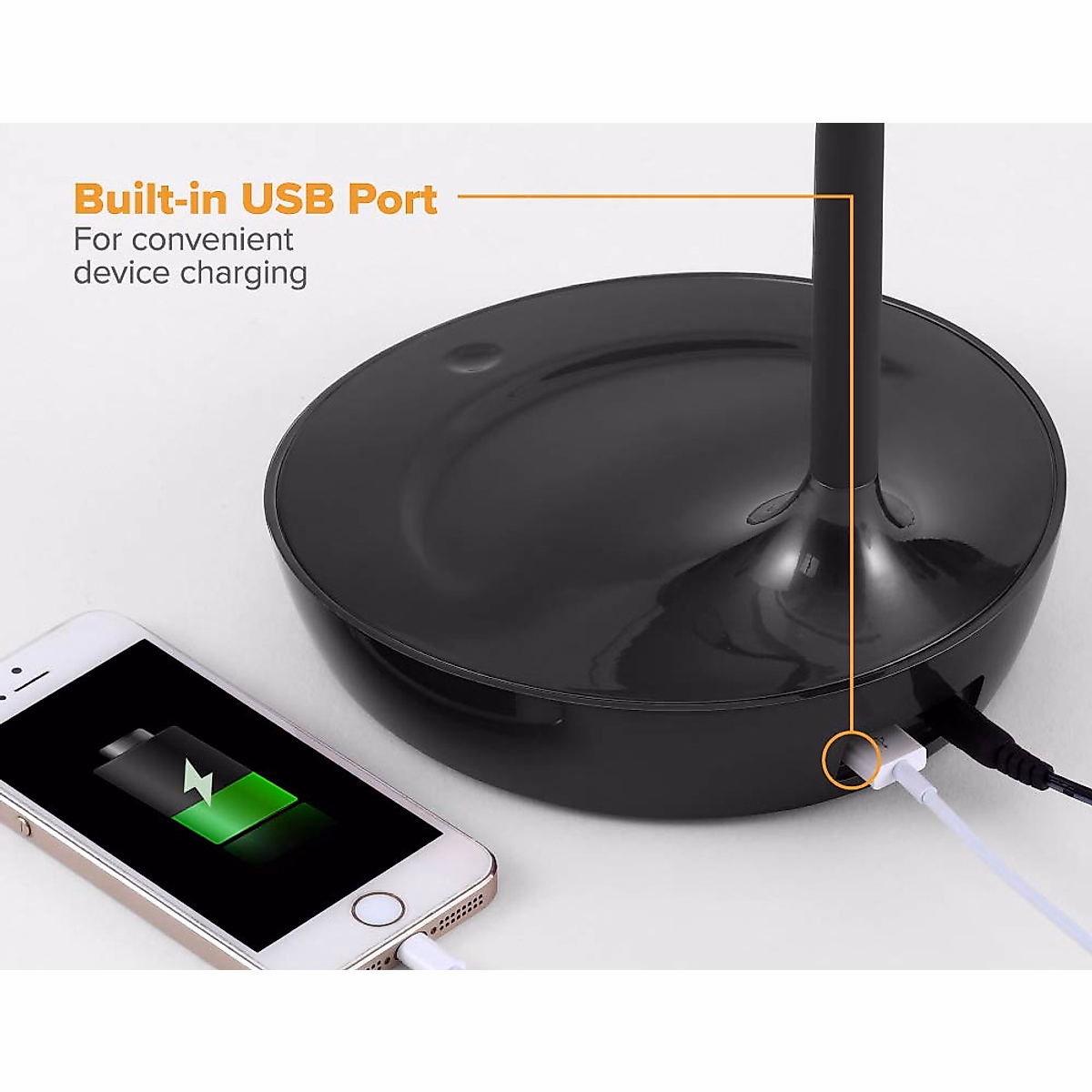 Bostitch Office KT-VLED1502-BLK Gooseneck LED Desk Lamp with USB Charging Port, Dimmable, Black