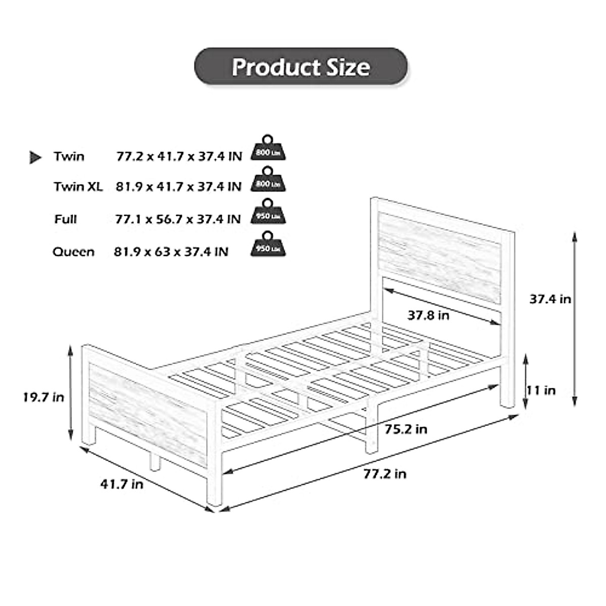 GAZHOME Twin Bed Frame with Wooden Headboard/No Box Spring Needed Heavy Duty Metal Platform / 9 Stable Leg/Noise Free/Easy Assembly