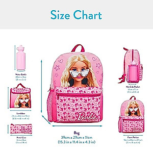 Barbie Backpack 4 Piece Set | Girls School Bag Set | Girls Backpack, Lunch Bag, Water Bottle and Pencil Case Set | Childrens Backpack | Pink