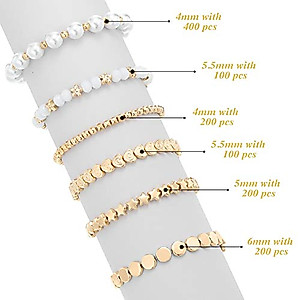 1200 Pieces Spacer Beads Set Star Beads Round Ball Beads Rondelle Faceted Spacer Beads Heart Beads Flower Beads Flat Disc Beads Loose Beads for Bracelet Earring Necklace Jewelry Making (Gold)