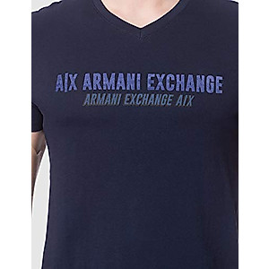 A|X ARMANI EXCHANGE Men's Double Logo Cotton Jersey V-Neck T-Shirt, Navy, Medium