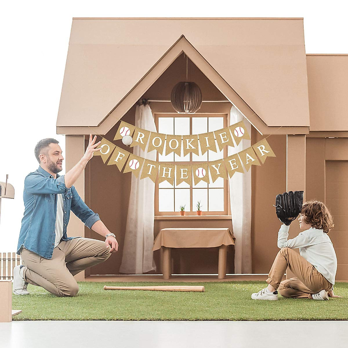 Jute Burlap Rookie of The Year Banner Boy Baseball Theme 1st Birthday Party Garland Decoration Supply