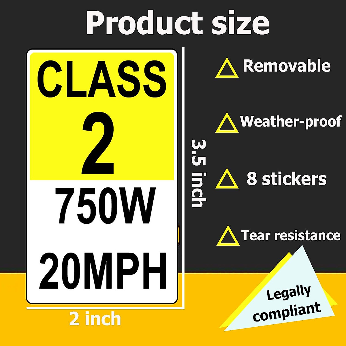 8 Pack Electric Bicycle Frame Identification Class Number Stickers Decals 2X 3.5 Inch - E-Bike Class Number Sign Mark Weatherproof E-Bike Stickers for Electric Bicycle Class Number,Class 2 750W 20MPH