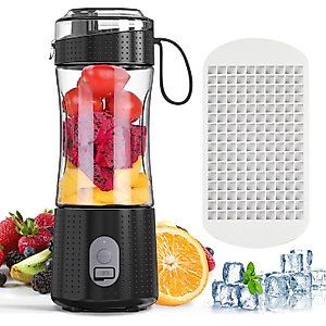 Personal Blender, Smoothie Blender Portable Small Mini Blender Bottles shaker for Shakes, Smoothies and Protein mixes, Cordless, Rechargeable for kitchen Sports Travel with Ice Tray (Black pro)