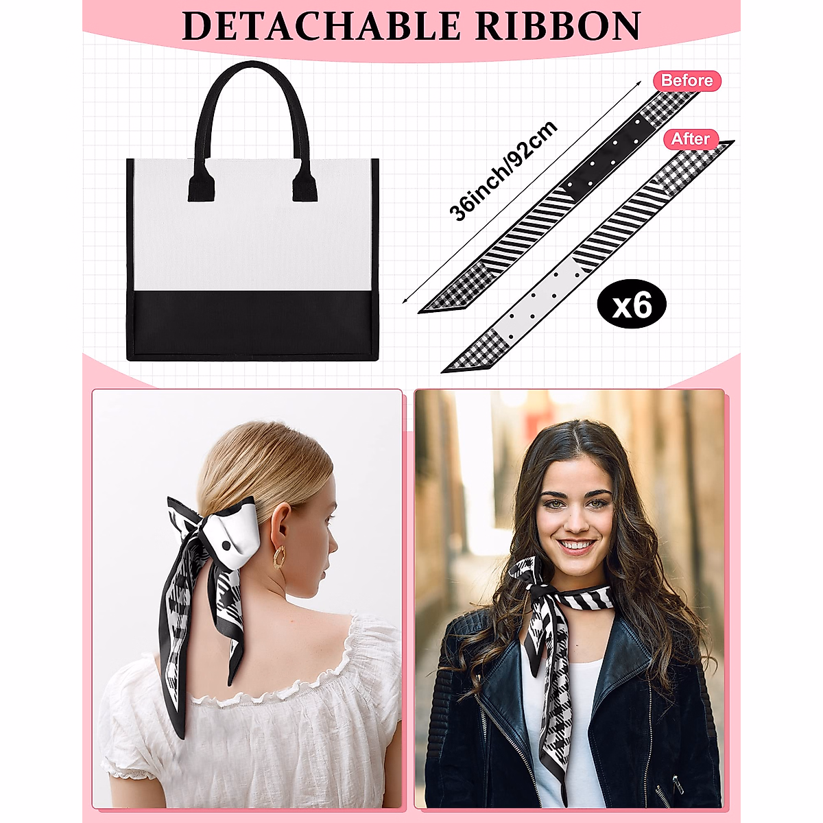 Reginary 6 Set Canvas Tote Bag for Women DIY Initial Beach Tote Bag with Handle Scarf Large Personalized Canvas Beach Bag Handbag for Mother Teacher Friends Bridesmaids Bride Wedding Birthday Gifts