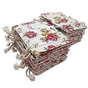 KUPOO 30PCS Rose Drawstring Bags Burlap Flower Pouch Bags Gift Bags Jewelry Pouches for DIY Craft Wedding Party, 5X7 Inches (5x7)