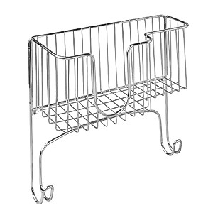 mDesign Metal Steel Ironing Board Holder Wall Mount with Large Storage Basket for Laundry Rooms - Holds Iron, Ironing Board, Spray Bottles, Starch, or Stain Sticks - Easy Installation - Chrome