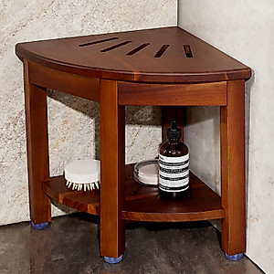 HouseJoy Corner Shower Bench with Shelf, Corner Shower Stool for Shaving Legs, Shower Foot Rest Waterproof Bathroom Bench -Bath Seat, Spa Foot Rest Shaving Stool Corner