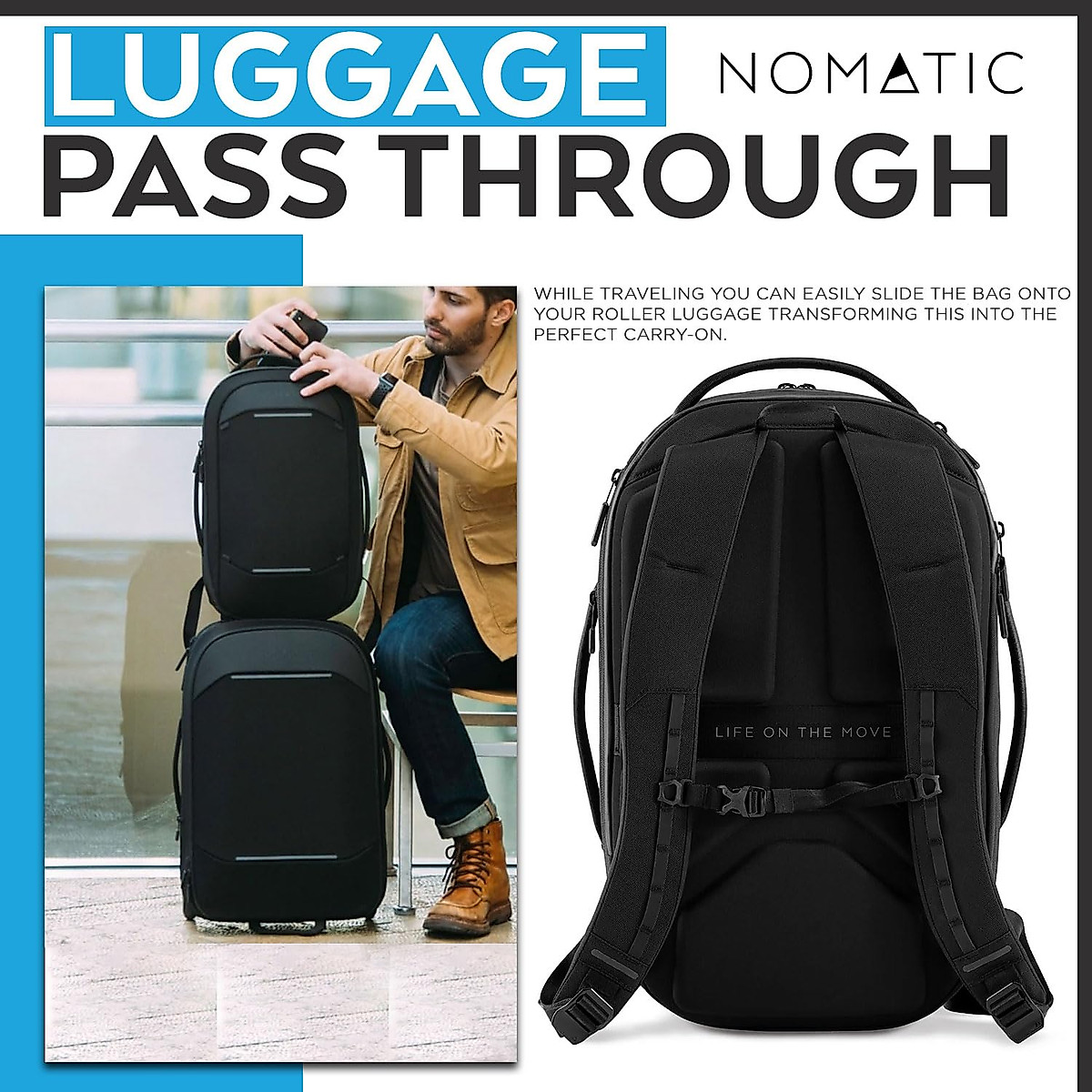 NOMATIC Navigator Premium Backpack 15L w/ 6L Built-In Expansion- Anti-Theft, Water Resistant & Cord Passthrough- Carry On Travel Laptop Backpack