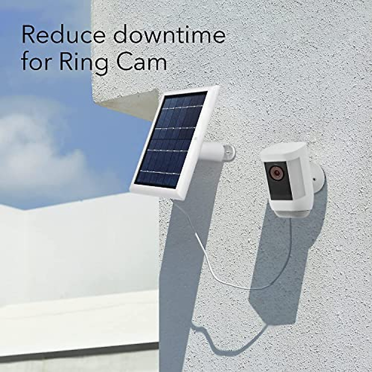 Wasserstein Solar Panel Compatible with Ring Spotlight Cam Plus/Pro/Battery, and Ring Stick Up Cam Battery - Includes Barrel Plug with USB C Adapter - 2W 5V Charging (2 Pack, White)