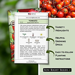 Sow Right Seeds - Large Red Cherry Tomato Seed for Planting - Non-GMO Heirloom Packet with Instructions to Plant a Home Vegetable Garden - Great Gardening Gift (1)