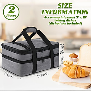 2 Pieces Double Decker Insulated Casserole Carrier Lasagna Holder Tote Food Warmer Bag Expandable Food Transport Containers Fits 9 x 13 Inches Baking Dish for Potluck Parties Picnic Trip Camping, Grey