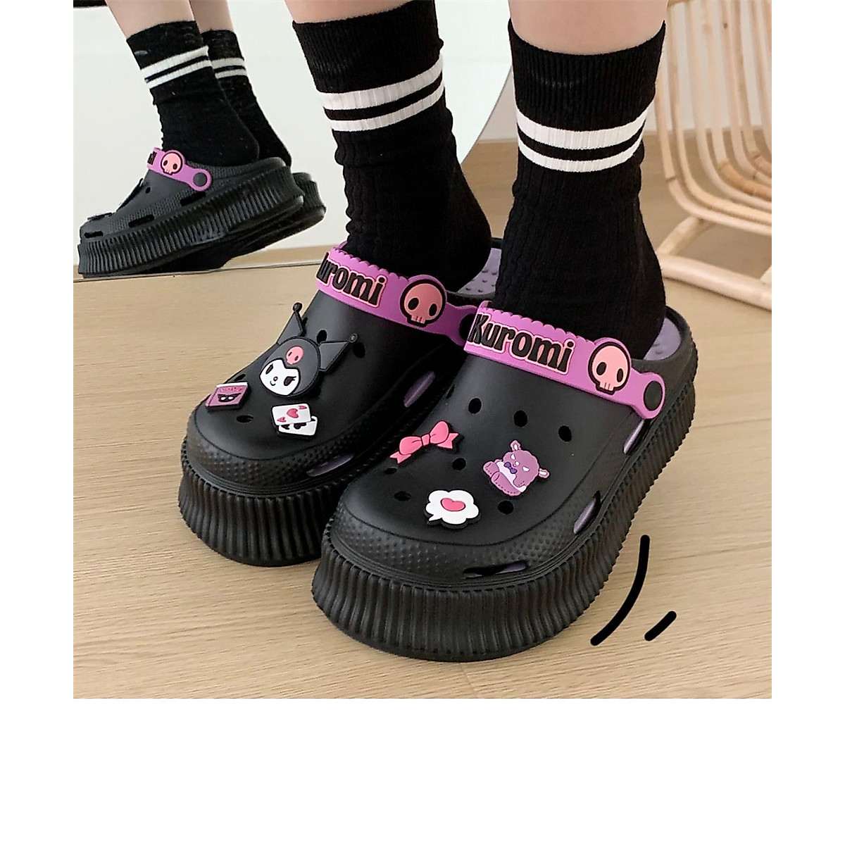 Kawaii Shoes Kuromi Slippers for Women Cute Garden Clogs Cartoon Indoor Slipper Outdoor Cloud Slides Girls Sandals (Black,6,6.5)