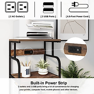 VEDECASA Mobile High Printer Stand with Power Outlet Charging Plugs USB Port Office Storage Shelf Includes Computer Tower CPU Stand Holder with Wheel (Brown)