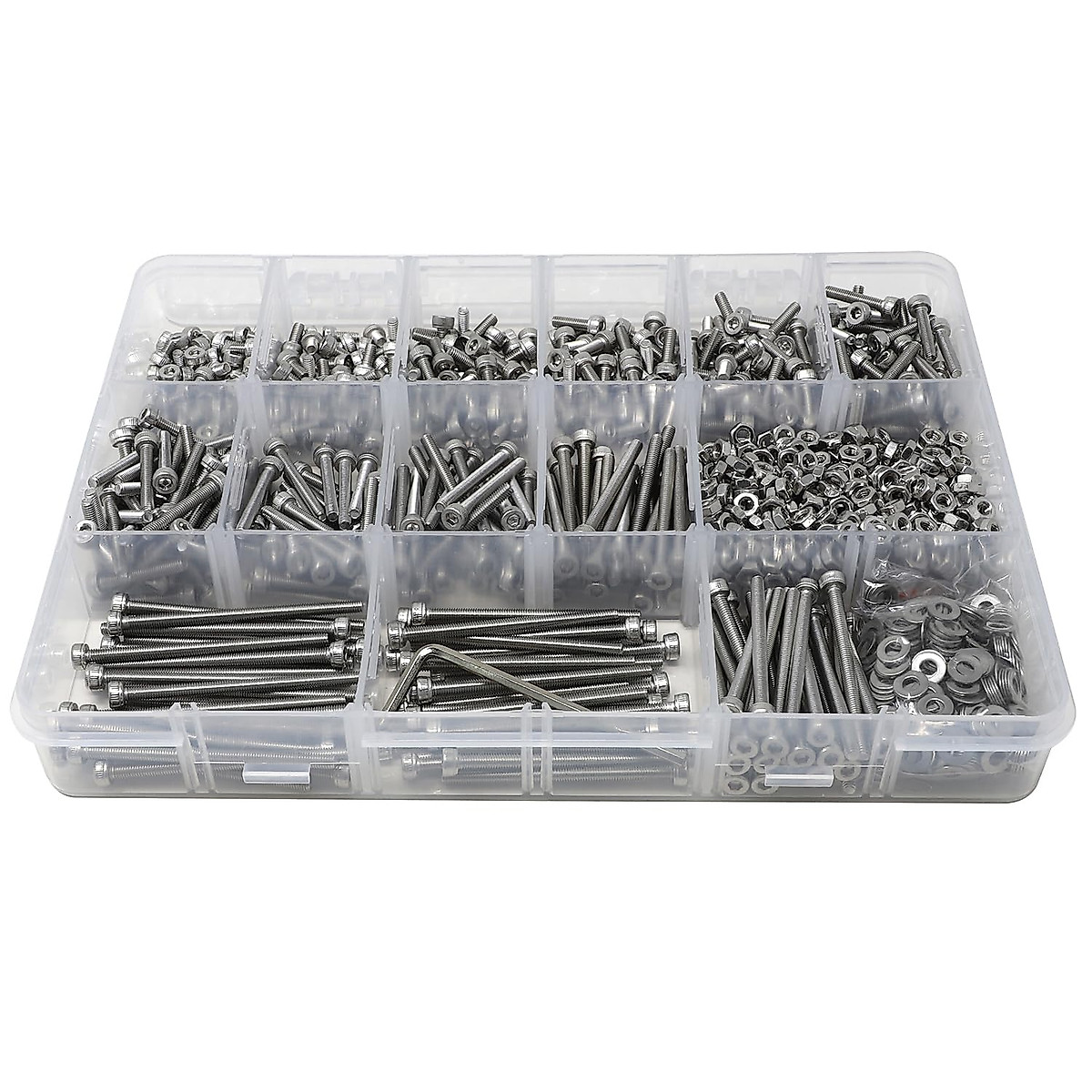 iexcell 1500 Pcs M3 x 4/6/8/10/12/16/20/25/30/35/40/45/50 Stainless Steel 304 Hex Socket Head Cap Screws Blots Nuts Washers Assortment Kit