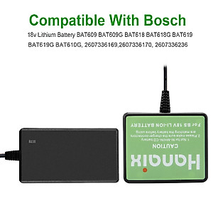 Hanaix Li-ion 18v Battery Charger for Bosch BAT609 BAT609G BAT610G BAT618 BAT618G BAT619 BAT619G BAT620 BAT622 2607336169 2607336170 2607336236 2607336091 2607336092 2607336815