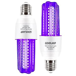 GOHDLAMP LED Black Light Bulb 15W Blacklight 100 Watt Equivalent LED Bulbs, 120V E26 Standard Base, UVA Level 395-400nm, Glow in The Dark for Body Paint, Blacklights Party, Fluorescent Poster- 2 Pack