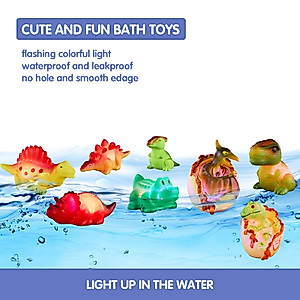 Dinosaur Toy Bath Floating Toy with Auto Flashing Early Learning Toy Dinosaur Theme Model 8 Pcs Bathtub Shower Toy Gift for Kids&Pets