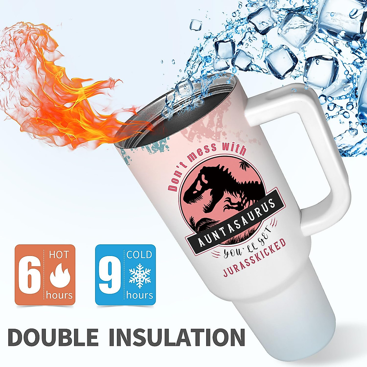 Aunt Tumbler Gift for Aunt For Mothers Day from Niece Aunty Gifts from Nephew - 40oz Gradient Pink Funny Tumbler Dinosaur Cup - Unique Birthday Gift Thank You Christmas Gifts for Aunts