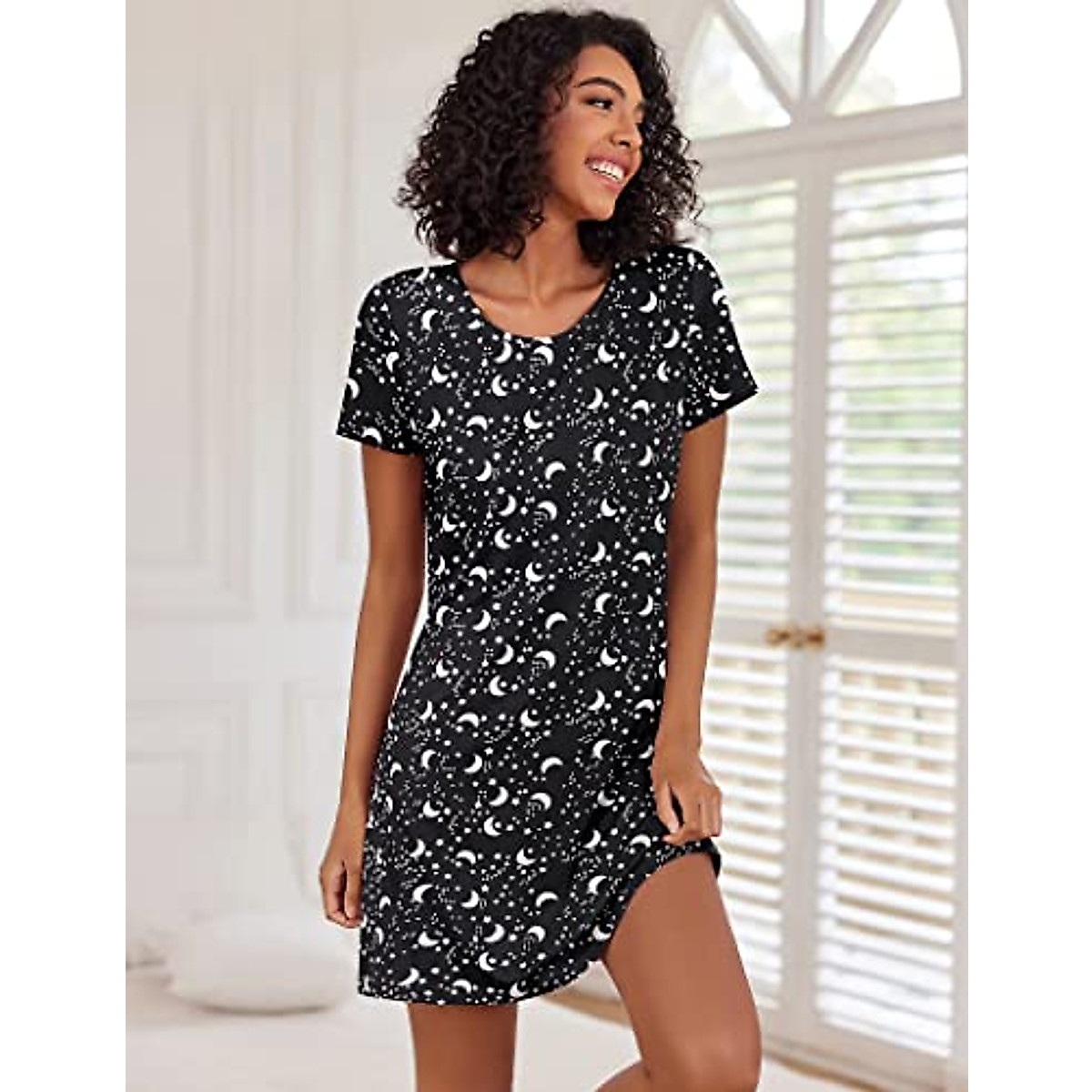 Ekouaer Sleepshirt Women 2 Packs O Neck Nightgown Cute Boyfriend Night Shirt Soft Loose Sleep Dress