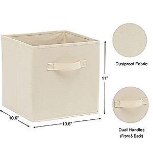 BASTUO Storage Bins 6-Pack Cloth Storage Cube with 2 Handles, Foldable Cube Organizer Basket for Kids Room, Closet and Toys Storage, Beige