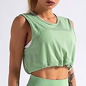 Bravetoshop Women Crop Top Summer Crewneck Sleeveless Loose Comfy Sports Yaga Running Workout Vest Summer Tank Tops (Green,L)