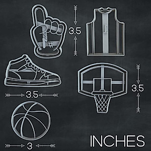 Moose Goods Basketball Cookie Cutter Set of 5 - Sports Cookie Cutters Shapes & Stamp, Basketball Jersey Cookie Cutter for DIY Baking Supplies - Basketball Shirt Cookie Cutter & Sneaker Cookie Cutter