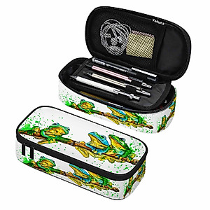 Yakuna Watercolor Exotic Frogs Pen Organizer Bag Splash Spotted Amphibian Climbing Branches Imaginative Watercolor Pencils Cosmetic Bag Office Stationery Organizer for Teen