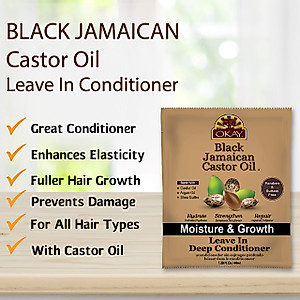OKAY - Black Jamaican Castor Oil Leave-In Conditioner - All Hair Types/Textures - Repair, Moisturize, Grow Healthy Hair - with Argan Oil, Shea Butter - Free of Parabens, Silicones, Sulfates - 1.5 oz , brown