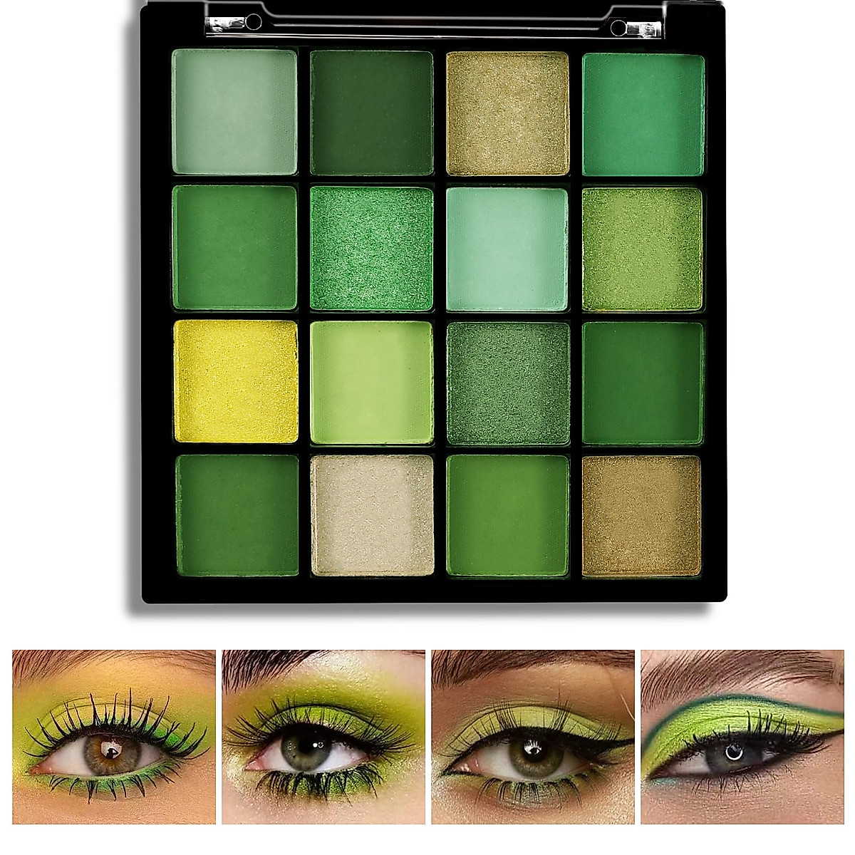 Boobeen Colorful Eyeshadow Palette Makeup-16 Colors, Matte and Glitter Eyeshadow, Bright Eyeshadow palettes, Blendable, Easy to Build Dramatic Glamour Looks (Green)