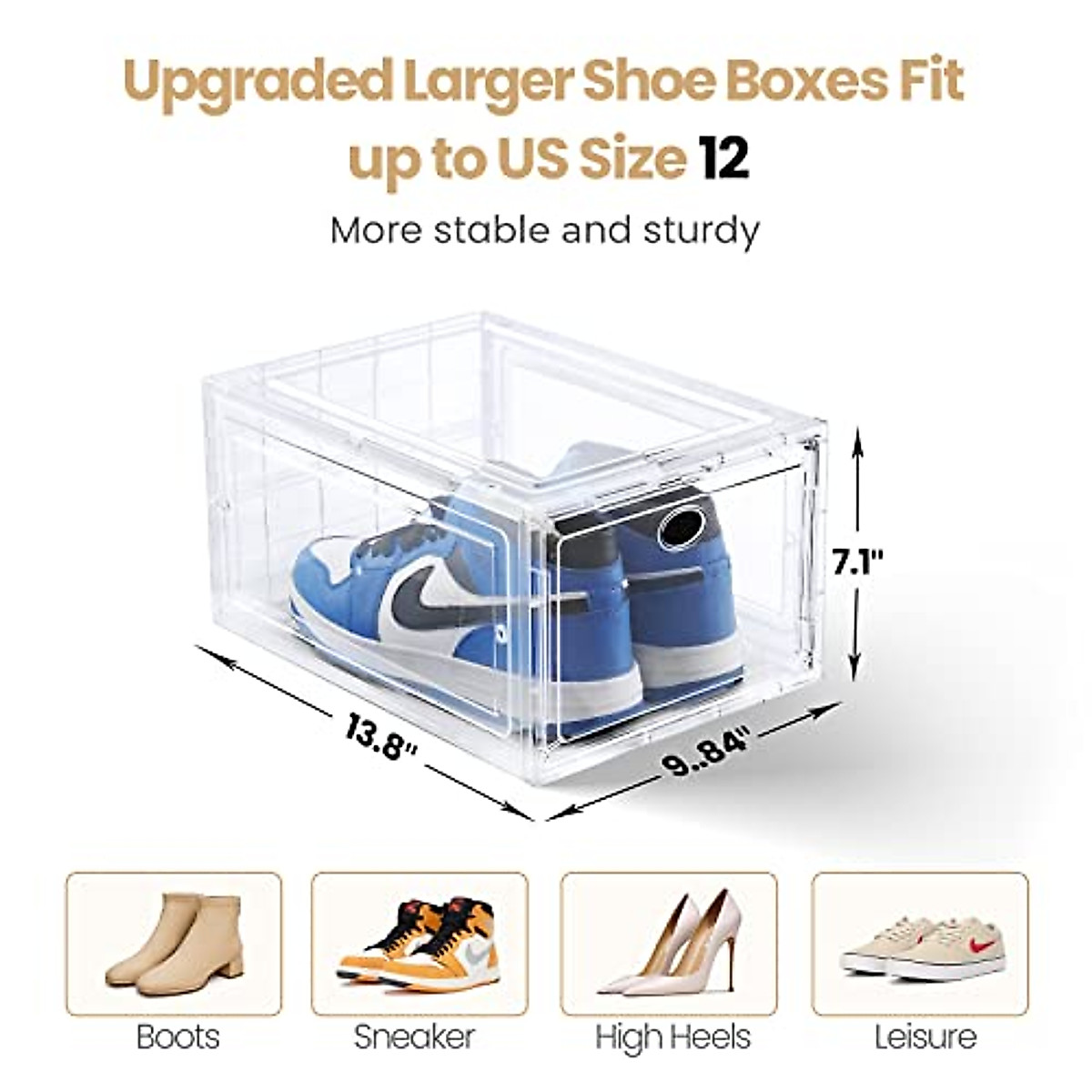 SOGOBOX Shoe Storage Boxes,Set of 8,Clear Plastic Stackable Shoe Organizer for Closet,Space Saving Shoe Containers For Sneaker Display, Fit up to US Size 12(13.8”x 9.84”x 7.1”)