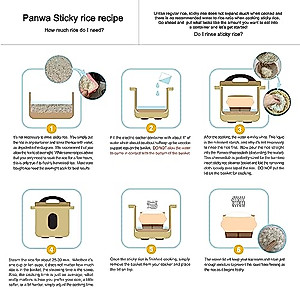 PANWA Handmade 100% Natural Thai Bamboo Sticky Rice “Electric Cooker Steamer Set”, Small Pot Insert ~ 6.5 Inch, Hewn Reed Wicker Woven Lid, 16’’ Cheesecloth Filter, and Wooden Spoon