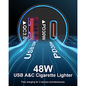 12 Volt USB Outlet, 30w+18w Dual Port USB C Car Charger, Super Fast Charging Cigarette Lighter Adapter Usbc Cargador Carro Auto Plug Phone Car Charger for Android Samsung Galaxy, Google, Apple iPhone
