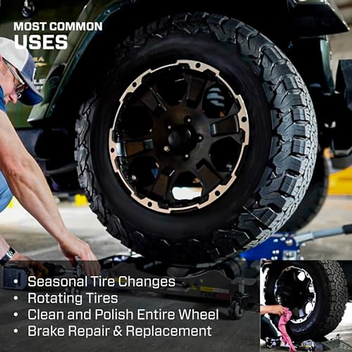 Tire Lift Caddy, Adjustable, Back-Saving Tire Dolly for DIY Enthusiasts, Auto & Tire Shops and Garages, No Assembly Required, 150lbs. Capacity