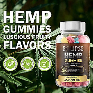 Eclipse Hemp Hemp Gummies - 36,000 MG (60 Count) - 600 MG Per Gummy Bear with Hemp Oil - Made in USA