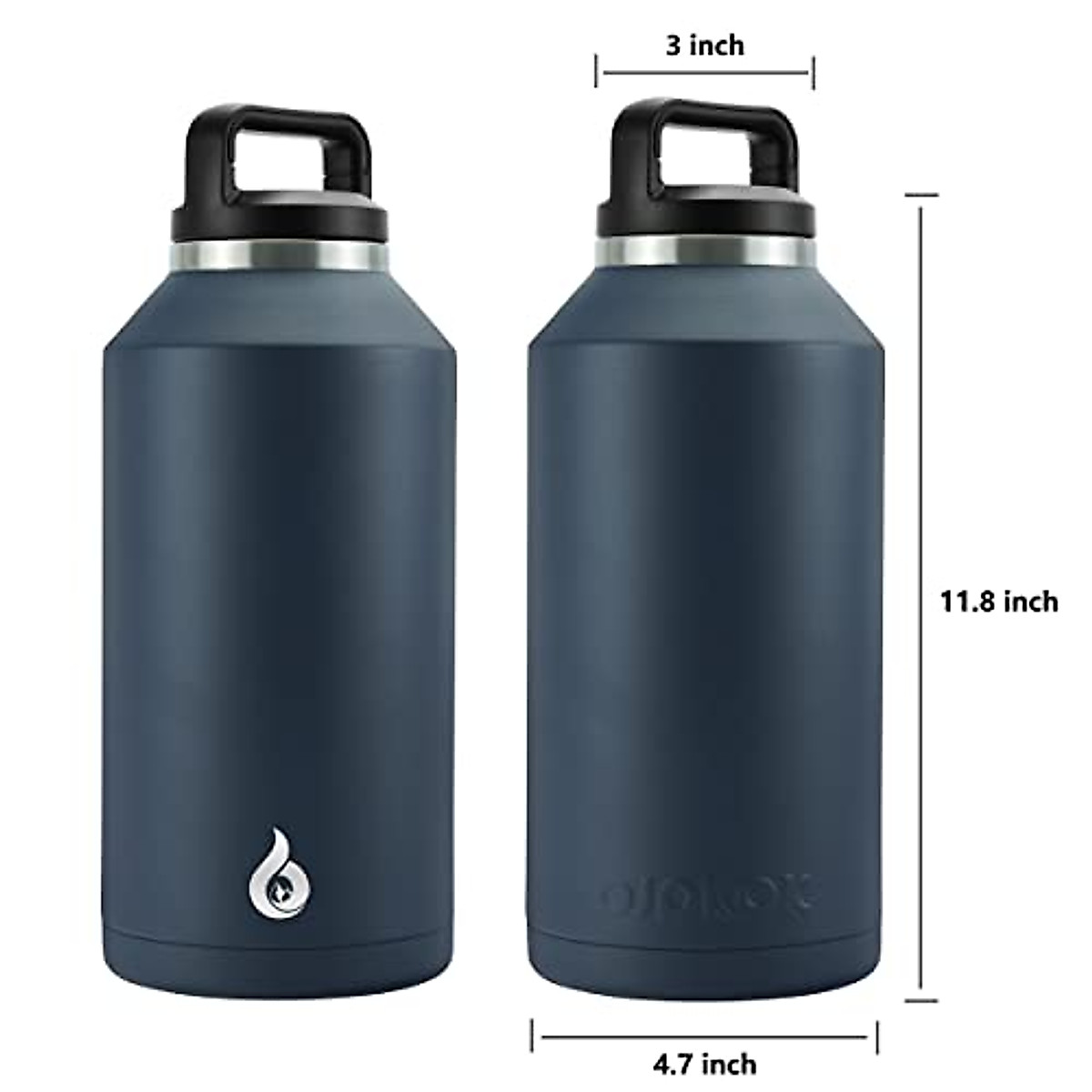 BJPKPK Half Gallon Water Bottle Insulated, with Handle, Dishwasher Safe 64oz, Leakproof BPA Free Water Jug, Large Stainless Steel Bottle for Sports, Navy Blue