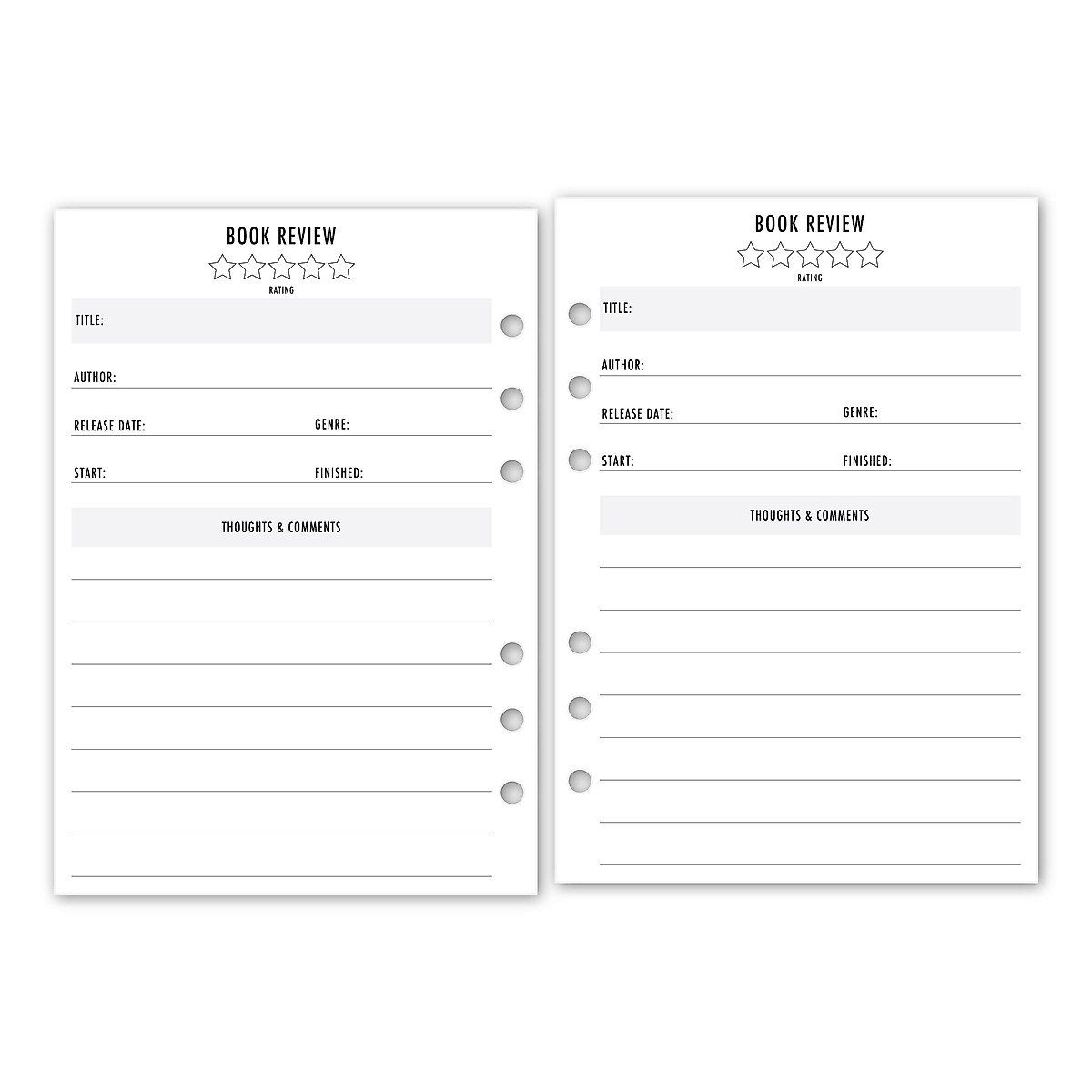 A5 Book Review Planner Refill Insert, 5.83″ x 8.27″, Fits 6-Rings Binders - Filofax, LV GM, Moterm, Choose Quantity