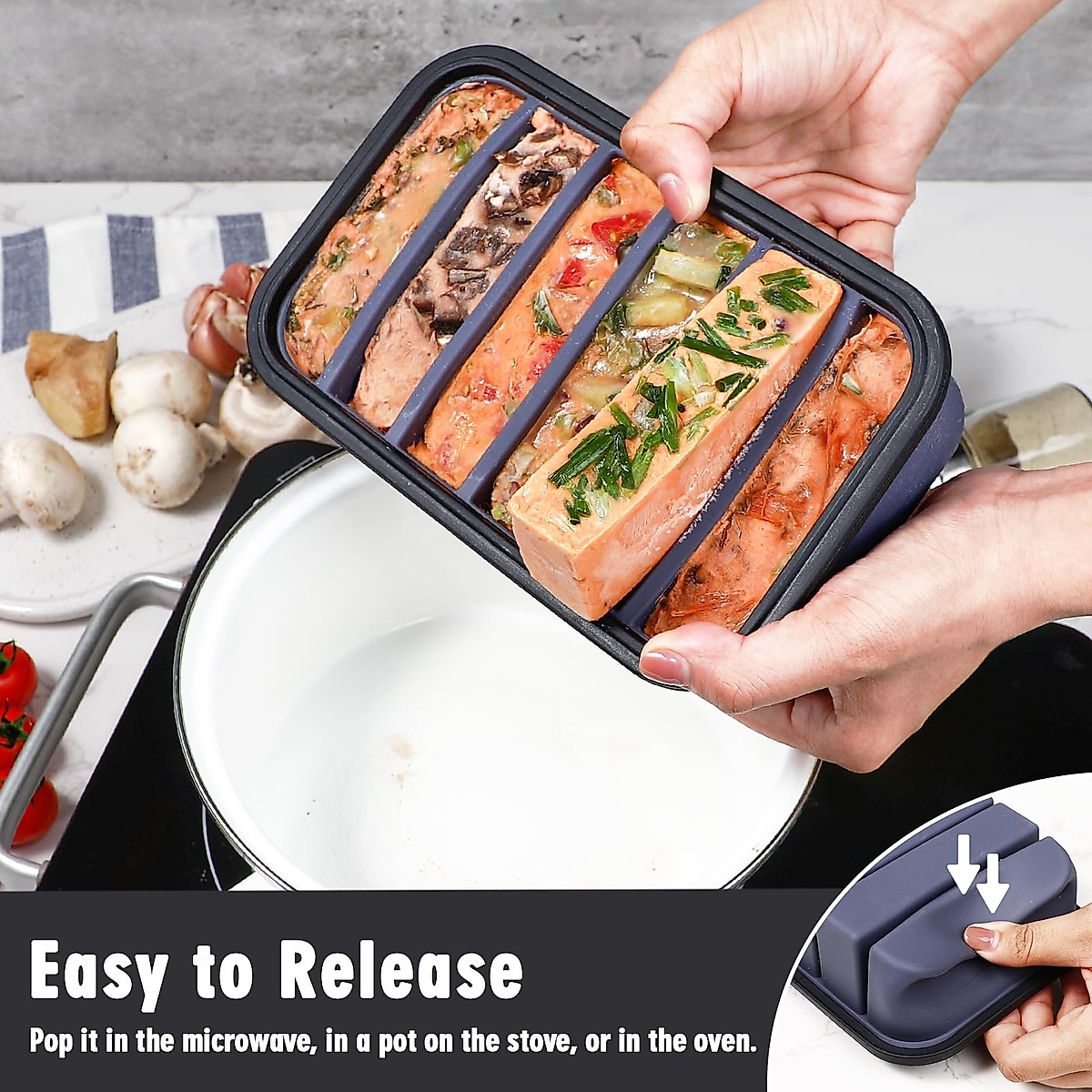 Webake 1/2 Cup Silicone Freezer Tray with Lids, 2 Pack Easy Release Soup Freezer Molds Food Storage Container, Perfect for Meal Prep, Fruits, Soup, Food Storage, Broth, Leftovers