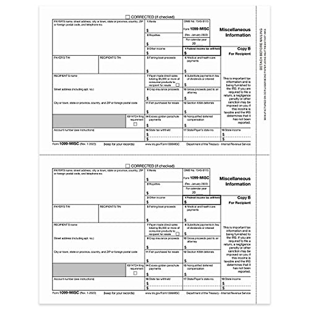 1099 MISC Forms 2022, 4 Part Tax Forms Kit, 25 Vendor Kit of Laser Forms Designed for QuickBooks and Accounting Software, 25 Self Seal Envelopes Included