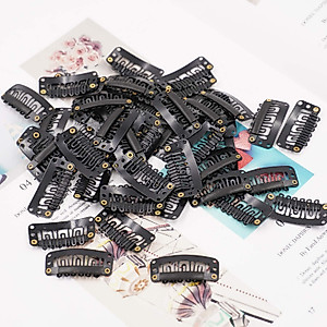 Honbay 50PCS 6-Teeth U-Shape Snap Clips for Hair Extensions - 3.3cm/1.3inch (Black)