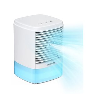 HiCOZY Portable Air Cooler with 2 Ultrasonic Mist Levels & 3 Fan Speeds, Evaporative Air Cooler with Detachable 650ml/23oz Water Tank, 3-in-1 Air Cooling Fan for Desktop, Office and Bedroom (Blue)