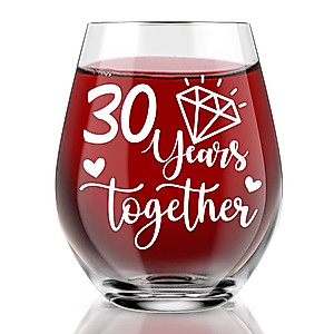 AGMDESIGN Happy 30th Anniversary Wine Glass, 30 Years Together, Wedding Engagement Gifts for Women Men, 30 Year Anniversary Party Decor, His And Hers Gifts Ideas for Anniversary