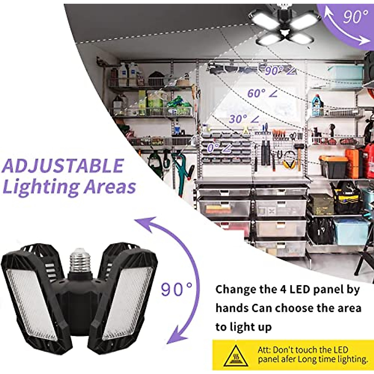 2-Pack LED Garage Lights 80W Garage Lighting - 8000LM 6500K Deformable LED Garage Ceiling Lights, LED Shop Light with Adjustable Multi-Position Panels, LED Light for Garage, Workshop, Basement