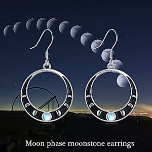 WINNICACA 925 Sterling Silver Moonstone Dangle Drop Earrings Moon Earrings Moon Phase Earrings for Women Moon Moonstone Jewelry Gifts for Women Girlfriend Birthday