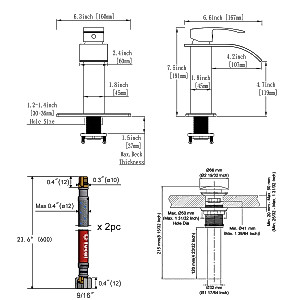 VOTON Waterfall Spout Single Handle Bathroom Faucet Brushed Nickel Commercial Modern Lavatory Tap with Pop-up Drain