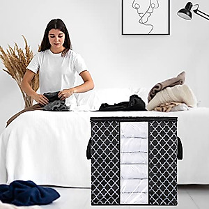 Keaxinty Storage Bags for Clothes,3 Pack 100L Large Capacity Blanket Foladable Storage Boxes with Thick Reinforced Handles for Bedding,Clothing,Pillow, Black (20.5x14.6x20.5in)