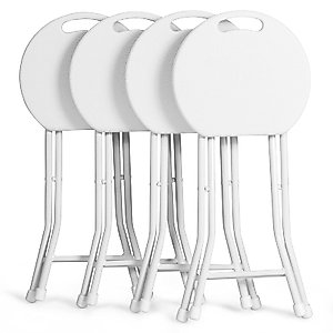 Giantex Set of 4 Folding Stool, Round Foldable Bar Stools, 4 Pack Portable Folding Chairs with Handle, Collapsible Stools 18 Inch 330lbs Capacity for Camping RV Party (White)
